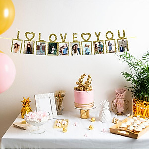 I LOVE YOU Photo Banner Love Picture Banner Pink Decor, Valentine'S Day Proposal Courtship Engagement Wedding Anniversary Bridal Party Banner Decorations Photo Props