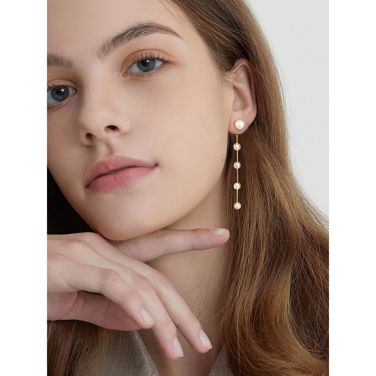 DAILY VIBES 14K Gold Freshwater Pearl Drop Earrings Dangle Dainty Long White Cultured Baroque Pearl Earrings for Women Statement Stud Ball Chain Tassel Jewelry for Bridal Wedding