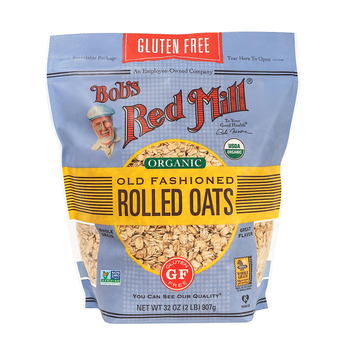 Bob's Red Mill Gluten Free Organic Old Fashioned Rolled Oats, 32 ounce (Pack of 4)