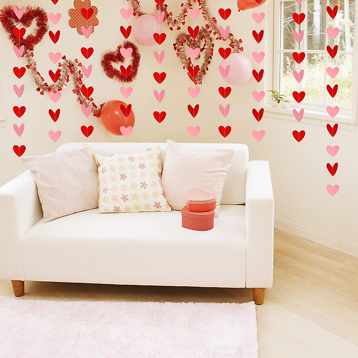CCINEE 10 Pack Valentines Red Pink Heart Hanging Garland Banners Paper Heart Hanging String Garlands Valentine Hanging Heart Decoration for Valentine's Day Wedding Engagement Home Party Decor