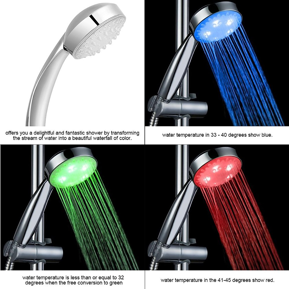Led Shower Head, Temperature Sensor Shower Head, 3 Color Changing Shower Head with Lights for Bathroom