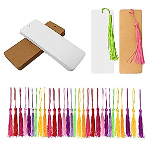 yueton 60pcs Rectangle Blank Kraft Paper Bookmarks Book Markers with 60pcs Assorted Colors Tassels Hanging Tags Gift Tags Clothing Tags