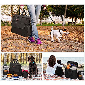 Dog Travel Bag by Modoker - Dog Travel Kit for a Weekend Away Set Includes Pet Travel Bag Organizer for Accessories, 2 Collapsible Dog Bowls, 2 Travel Dog Food Container (Black)
