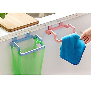FOMIYES Portable Trash Bag Holder Over The Cabinet Garbage Bags Rack Hanging Rubbish Bag Holder Towel Gloves Hanger for Kitchen Pantry Door Trash Bags Holder Rack