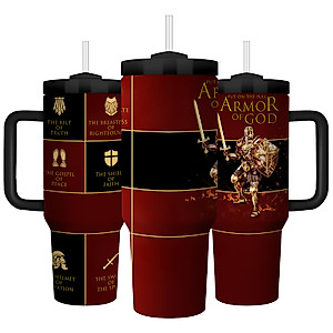 Equoza Put On The Full Armor Of God Christian Gifts for Men, Jesus Gifts Christian Coffee Mug 40 OZ Stainless Steel Tumbler,Double Wall Vacuun Insulated Cup with Lid and Straw(Pack of 1)