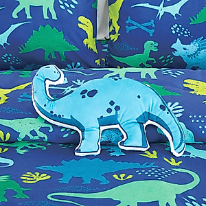 Blue Dinosaurs Print Comforter Set for Boys Girls teen, Twin size bedding for kids bedroom include comforter fitted sheet pillow sham and Dinosaur Pillow (Blue Dinosaurs, Twin)