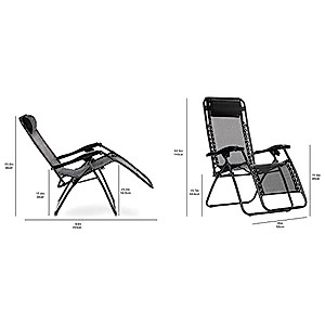 Amazon Basics Outdoor Textilene Adjustable Zero Gravity Folding Reclining Lounge Chair with Pillow, Black