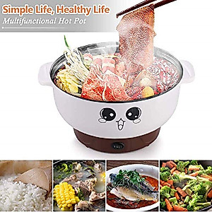 4-IN-1 Multifunction Electric Cooker Skillet Grill Pot Wok Electric Hot Pot for Noodles Cook Rice Fried Stew Soup Steamed Fish Boiled Egg Small Non-stick (2.3L, with Lid and Steamer)