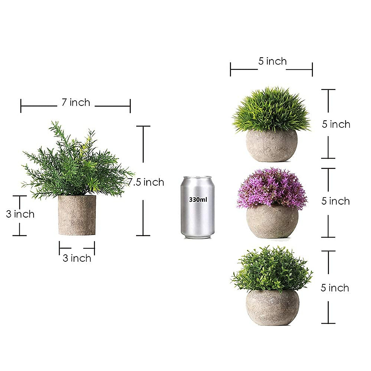 HC STAR Potted Artificial Pant Fake Green Grass with Pot Decorative Lifelike Set of 6 (High-Foot, Green-4 & Purple-2)