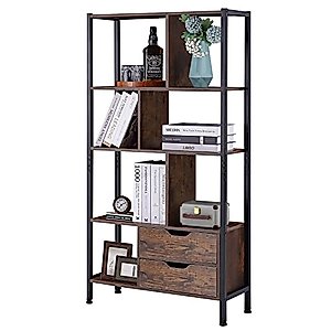 NAIYUFA Bookcase, 4-Tier Bookshelf with 2 Drawers,Book Shelves Display Shelf for Living Room, Bedroom, Home Office