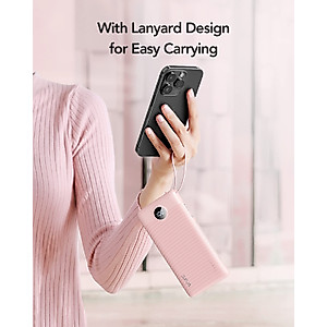 VRURC Portable Charger 10000mAh, Slim LED Display Power Bank, 5 Output 2 Input Cell Phone Battery Pack, Built-in Micro & USB C Cables Phone Charger Compatible with iPhone,Samsung,Android-Pink(1 Pack)