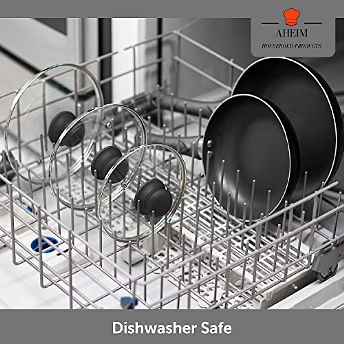 AHEIM Pots and Pans Set, Aluminum Nonstick Cookware Set, Fry Pans, Casserole with Lid, Sauce Pan, and Utensils, 11 Piece Cooking Set (Black)