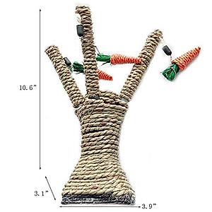 Hamiledyi Pet Rabbit Toy Tree Bunny Fun Chew Toy Rattan Grass Scratcher Climbing Tree Play Carrot Toy for Small Animal