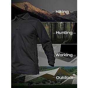 TACVASEN Men's Long Sleeve Polo Shirts Collar Shirts Quick Dry Golf Polo Fishing Tee Shirts Black Polo Shirt for Men