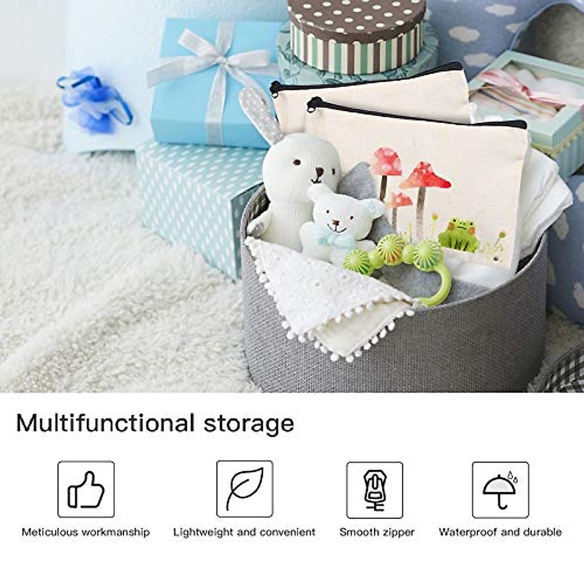 Katieyca 10 PCS Canvas Zipper Pouch, Blank DIY Craft Pen Bag, Multi-purpose Cosmetic Bag to Store Personal Belongings for Travel and Work (Beige, 8.3"x4.7")