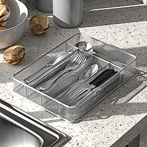 TQVAI Mesh Cutlery Tray 5 Compartments Kitchen Silverware Holder Utensil Flatware Organizer, Silver