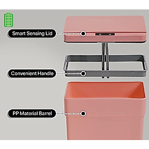 GINMAON 13 Gallon Trash Can Automatic Kitchen Trash Can, Plastic Large Capacity Garbage Can Bathroom Rubbish Can with Lid, Smart Trash Can Waste Bin for Narrow Space, Pink