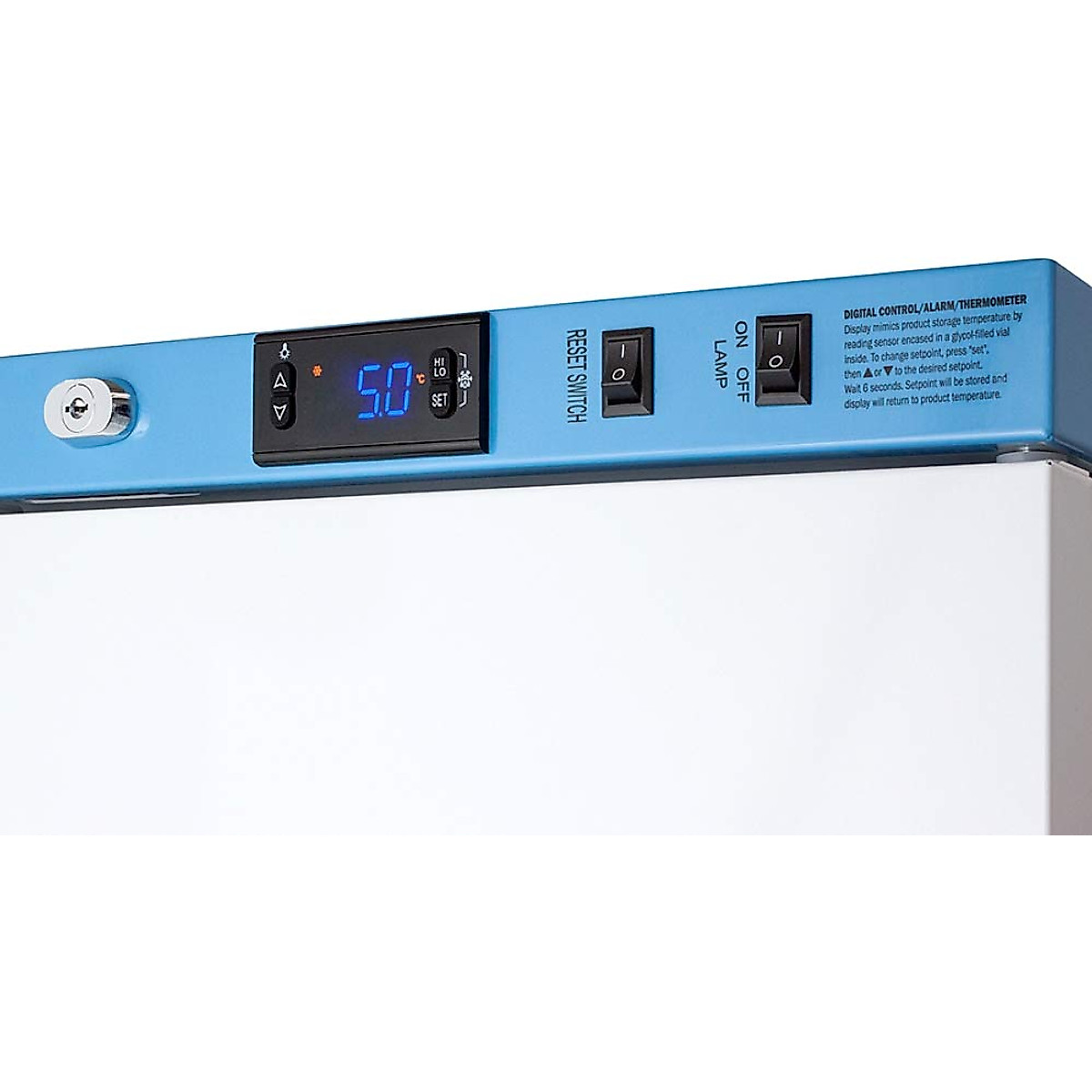 AccuCold ARS8PVDL2B 24 Upright Vaccine Refrigerator with 8 cu. ft. Capacity Plastic-Coated Wire Shelves Temperature Alarm and Factory-Installed Lock in White