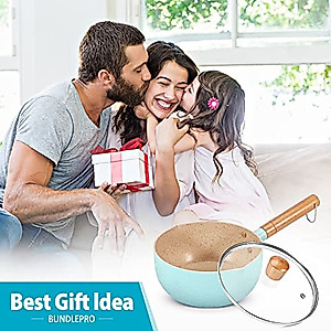 Sauce pan with Lid, 2.1 Quart Nonstick Small Pot, Induction Compatible Aluminum Cooking Pot with Silicone Spatula for Milk, Soup, Pasta, Egg, Rice (BLUE)