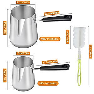 Elesunory Set of 2 Milk Warmer Pot, 11.83oz/30.43oz Turkish Coffee Pot, Stainless Steel Butter Warmer with Pouring Spout, Butter Warmer Pot for Making Coffee, Butter, Milk and Chocolate