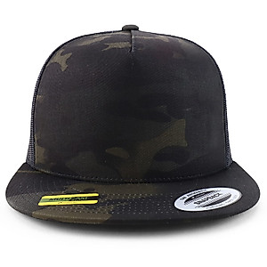 Trendy Apparel Shop Flexfit Brand 5 Panel Classic Trucker Flatbill Mesh Snapback Cap - Black Camo