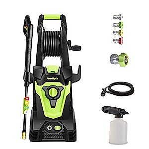 PowRyte Electric Pressure Washer with Hose Reel, Foam Cannon, 4 Different Pressure Tips, Power Washer, 3900 PSI 2.4 GPM