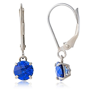 MAX + STONE 925 Sterling Silver 6mm Round September Birthstone Created Blue Sapphire Dangle Earrings for Women with Leverbacks
