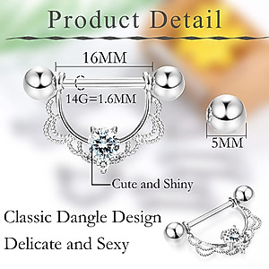 FINREZIO 8 Pairs 14G Nipple Rings 316L Surgical Steel Heart CZ Tongue Barbell Body Piercing Shield Ring Set 5/8 Inches(Silver tone)