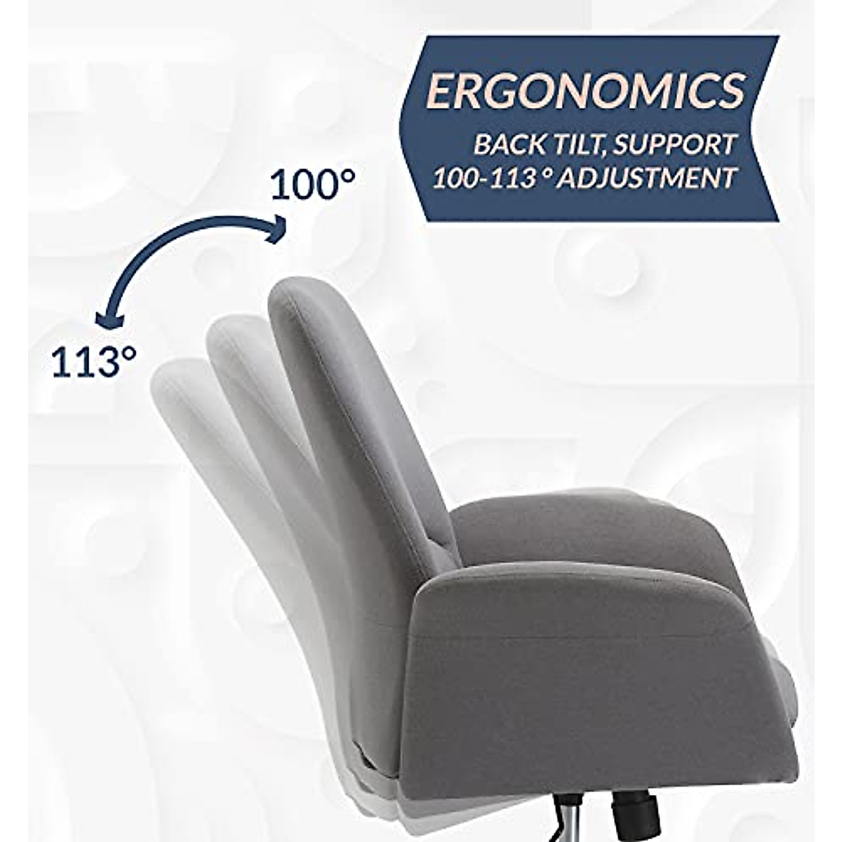 NOVIGO Upholstered Home Office Chair with Comfy Back Support for Conference Room Study Grey
