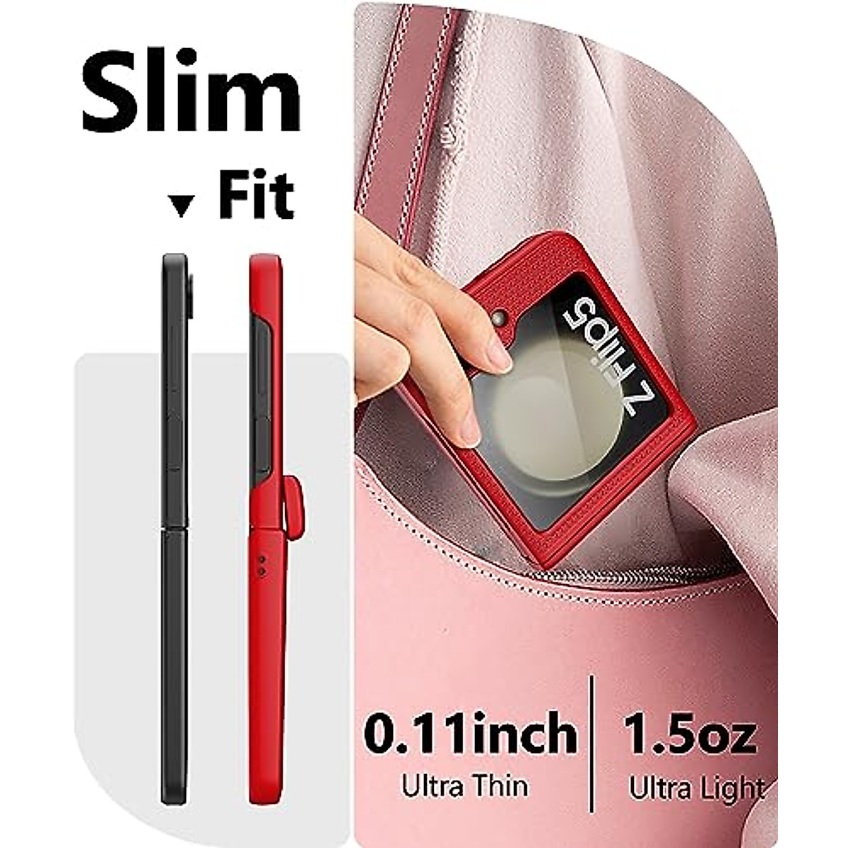 Vihibii for Samsung Galaxy Z Flip 5 Case with Hinge Protection & Back Screen Protector, Slim Fit Stylish Non-Slip Texture Shockproof Rugged Phone Cover Case for Samsung Galaxy Z Flip 5 5G 2023, Red