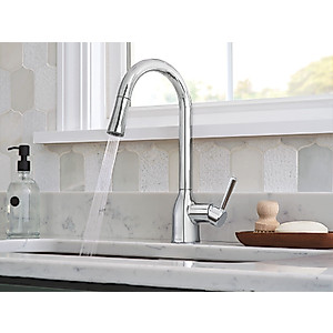 Moen 87233 Adler Chrome One-Handle High Arc Kitchen Sink Faucet Bundle with Moen 3942 Chrome Deck Mounted Kitchen Soap Dispenser with Above The Sink Refillable Bottle