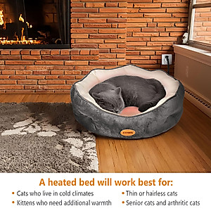Heated Cat Bed Indoor Heated Pet Bed for Indoor Cats and Small Dogs, Electric Round Cat Heated Bed with Heating Pad, Adjustable Temperature & Timer, Washable Cat Warming Bed 20in (Gray)