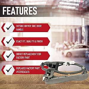 Front Driver Side Exterior Door Handle - Replaces 51218243615 & 95316 - Compatible with BMW X5 Model Years 2000, 2001, 2002, 2003, 2004, 2005 & 2006 - Left Door Handle Carrier Assembly Replacement