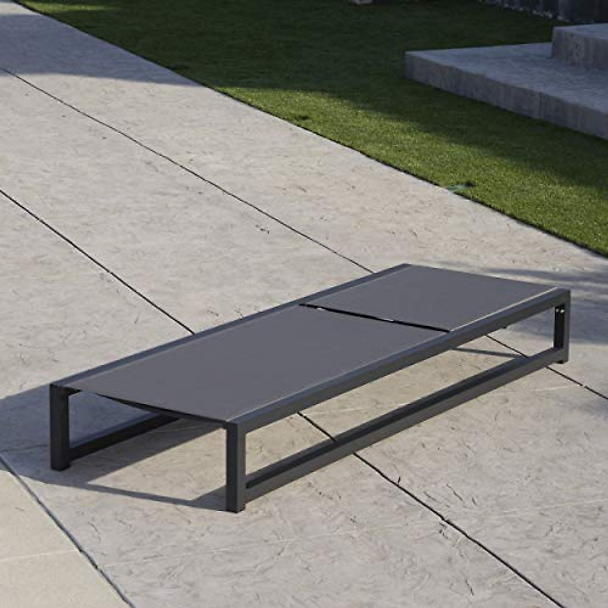 Christopher Knight Home Modesta Outdoor Aluminum Framed Chaise Lounge with Mesh Body, Black Finish / Grey Mesh