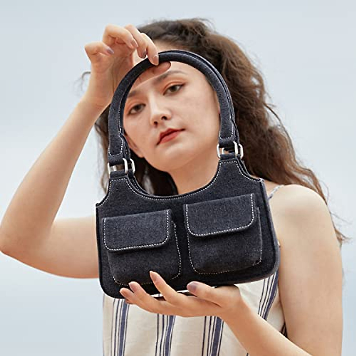 Nova&Aria Women Denim Shoulder Bags Casual Hobo Top Handle Work Totes Satchel Handbags Purse -22