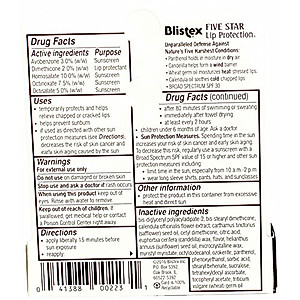 Blistex Five Star Lip Protection Lip Protectant/Sunscreen SPF 30 - Pack of 6