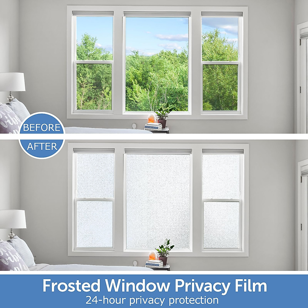 HIDBEA Frosted Window Privacy Film - Non Adhesive Static Cling Glass Stickers Sun UV Blocking Heat Control Door Covering Decals for Home Office, 23.6 x 78.7 Inch