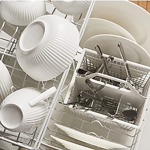 Bone China 20 Piece Dinnerware Set Dishes, Service for 4, White Embossed stripe, Microwave Safe, Chip Resistant, Kitchen Set, Essential Home, Formal, Everyday Living, Translucent, Elegant giftware