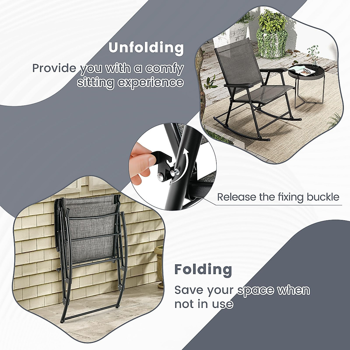 Giantex Folding Rocking Chairs Set of 2 - High Back Patio Rocking Chairs w/Armrests and Footrests, Breathable Back Rest, Portable Porch Rockers for Camping, Garden, Yard, Lawn, Max Load 330 LBS