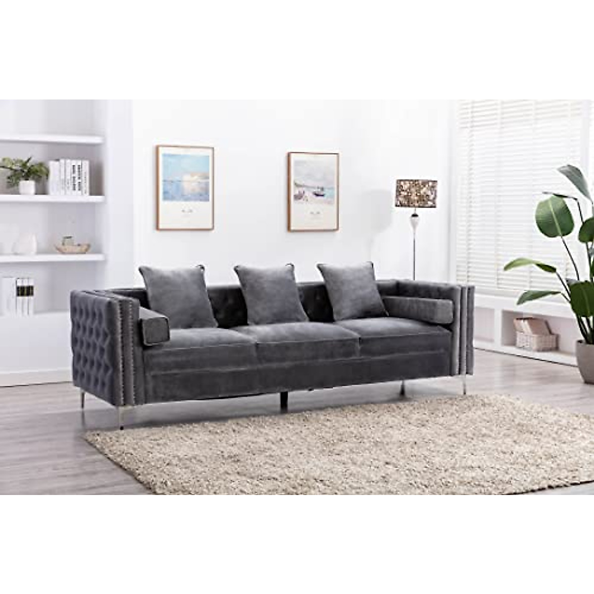 Legend Vansen Velvet Sofa sectional for Living Room with Ottoman Chaise Reversible L Shaped Couch Sleeper, 104", Grey