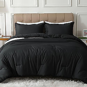 MUXHOMO Queen Comforter Set, Black Comforter for Queen Size Bed, Soft Warm Bedding Set 3 Pieces for All Seasons, 1 Comforter (88"x88") and 2 Pillow Shams (20"x30")