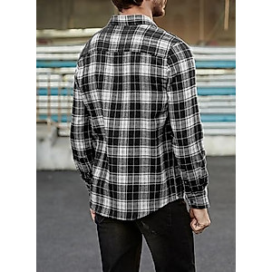 JMIERR Mens Flannel Shirt Fall Fashion 2024 Long Sleeve Casual Button Down Cotton Plaid Dress Shirts, US 40(M), Black