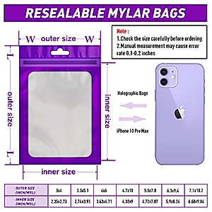 50Pcs Smell Proof Bags Resealable Bags for Food Storage 3x4Inch Packaging Bags with Clear Window Foil Pouch Ziplock Bag Self Sealing Bag for Party Favors,Lipgloss,Jewelry,Candy-Purple