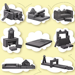 TITIMO 12Pcs Kids Modular Play Couch, Kids Sofa Couch Toddler Couch, Convertible Foam Couch Play Set for Creative Child, Kids Furniture for Playroom