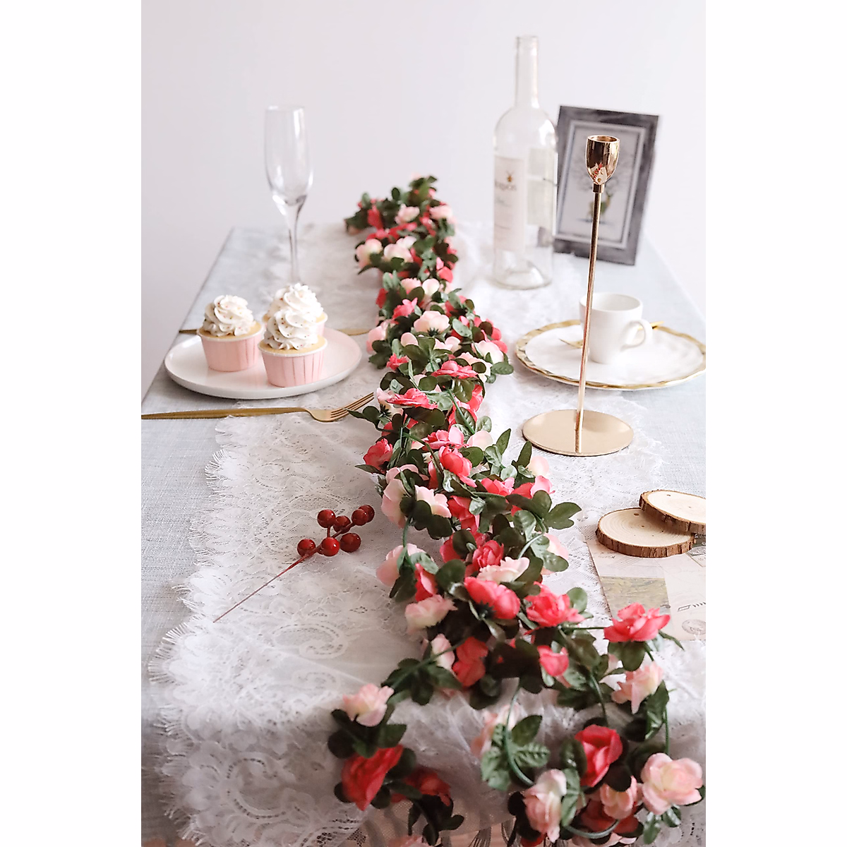 Miracliy 16 Pack 131 FT Flower Garland Decorations Plastic Artificial Flowers for Wedding Decoration Photo Booth Backdrop