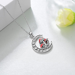 SVODEA Moon Mushroom Necklace for Women,925 Sterling Silver Magical Red Mushroom Pendant Moon Phase Necklaces,Anniversary Birthday Gifts for Women Mom,18''-20''