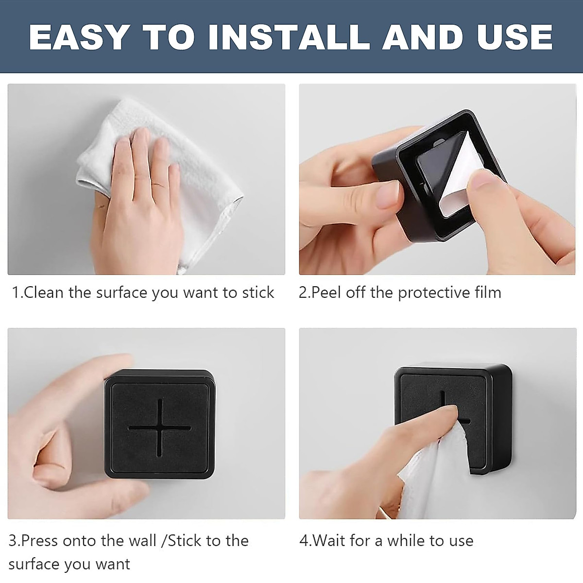 Rpanle Kitchen Towel Hooks 4 Pack, Adhesive Push Towel Hooks for Kitchen, Hand and Dish Towels, Easy Installation, Ideal as Bathroom, Shower or Outdoor Towel Holders