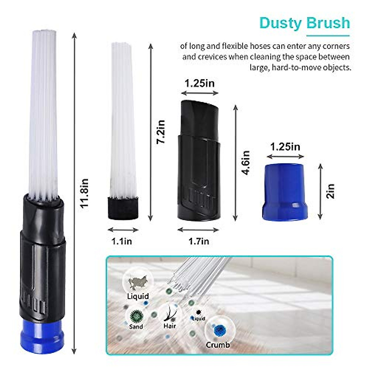 KEEPOW 1 1/4" Vacuum Attachments Accessories Cleaning Kit Hardwood Floor Dust Brush for 32mm (1 1/4 inch) Standard Hose, 7 Pcs