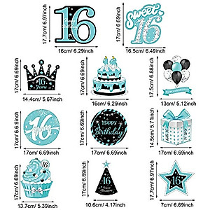 30 Pieces Birthday Hanging Swirl Decorations, Teal Silver Black Blue Turquoise Happy Birthday Foil Swirls Ceiling Decor for Girls Sweet Birthday Decorations Supplies (16th Style)