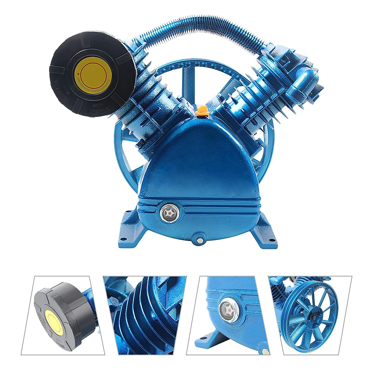 KinHall 5.5HP Double-Cylinder Air Compressor Pump Head, 21cfm V-Type Double-Stage Universal Low-Energy Air Compressor Head Motor, Faster Inflation And Low Noise, 175psi Exhaust Cylinder Cast Iron